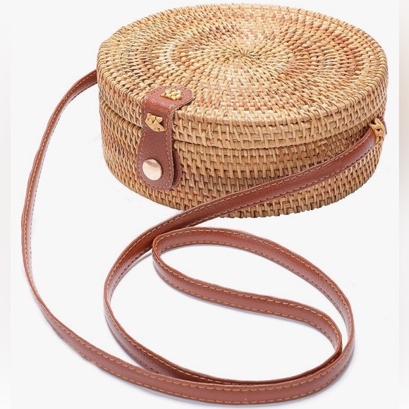 Bags | Round Rattan Straw Bag Urban Outfitters Leather Strap | Poshmark